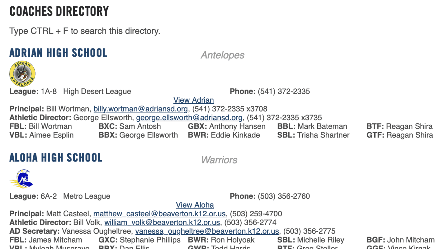 OREGON ATHLETIC COACHES ASSOCIATION – Representation of Oregon coaches ...